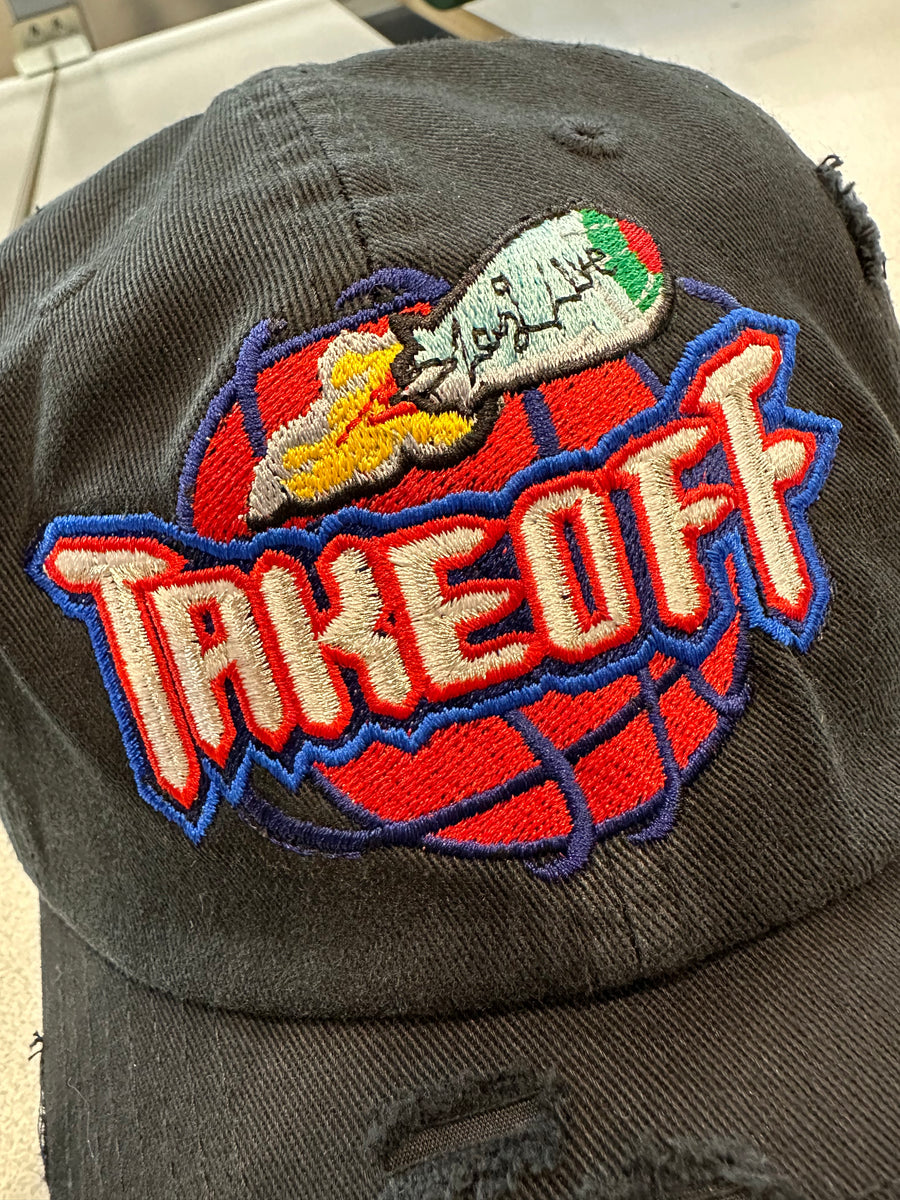 Black Distressed Long Live Takeoff Dad Cap Hat – The Vintage NYC